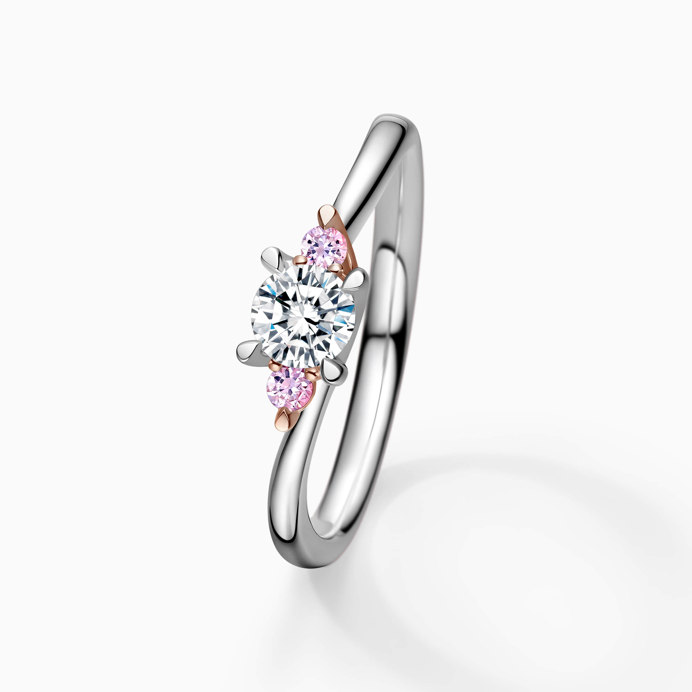 3 Dimaond Pink Engagement Ring | Darry Ring